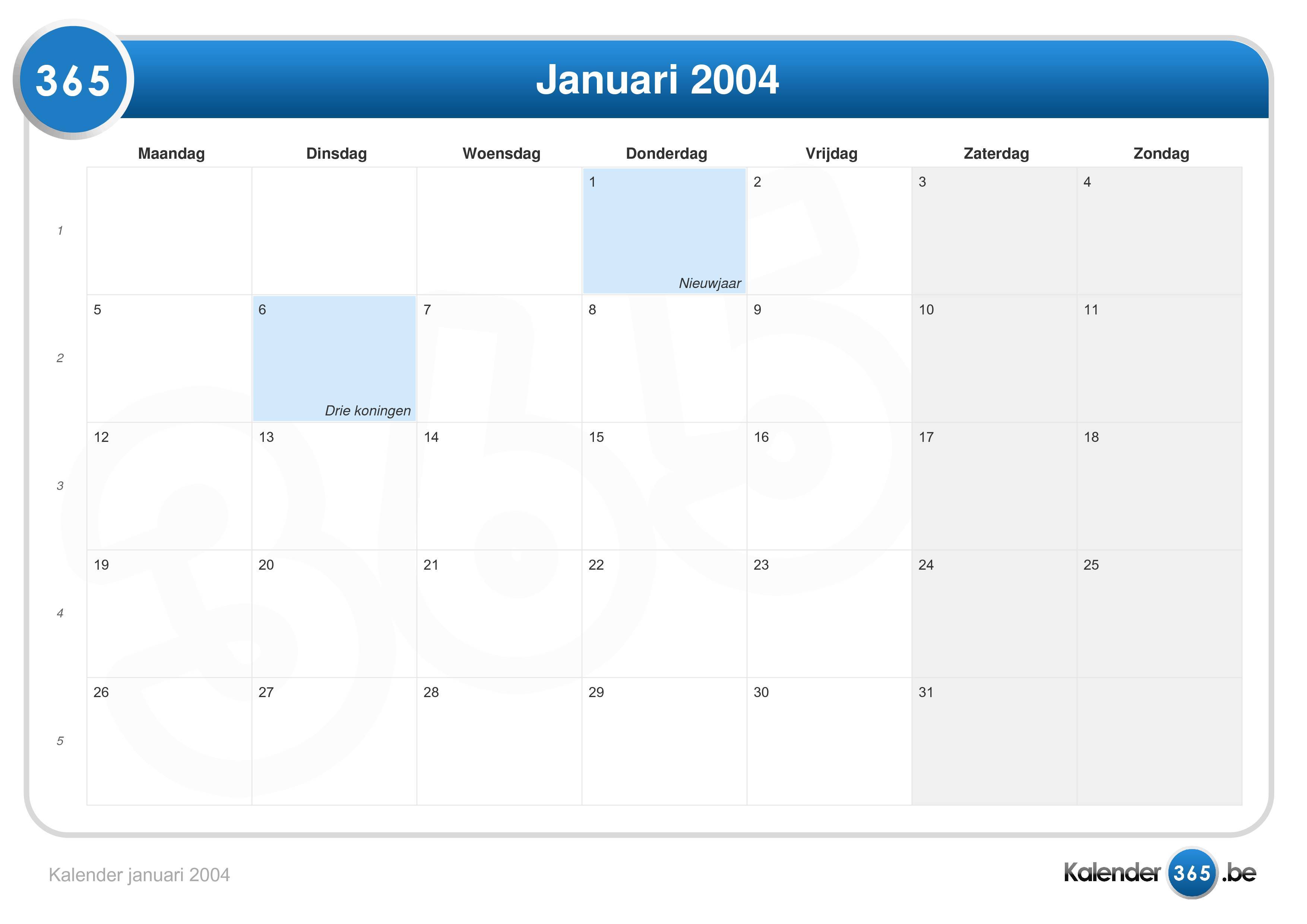 Kalender januari 2004