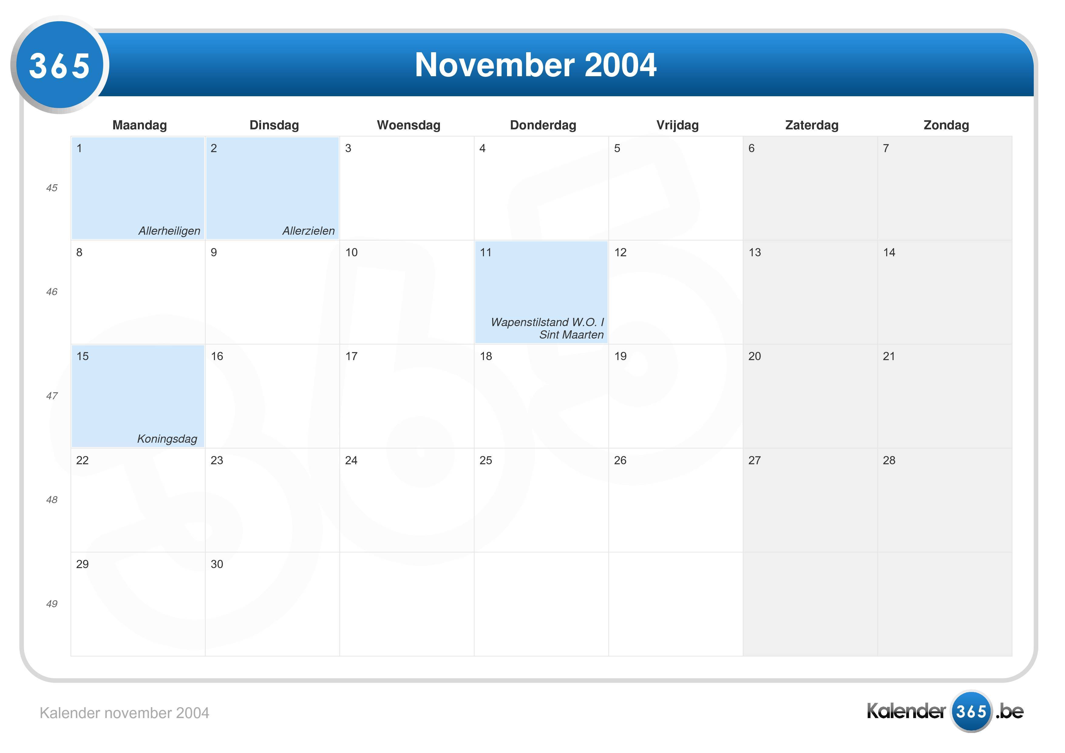 Kalender november 2004